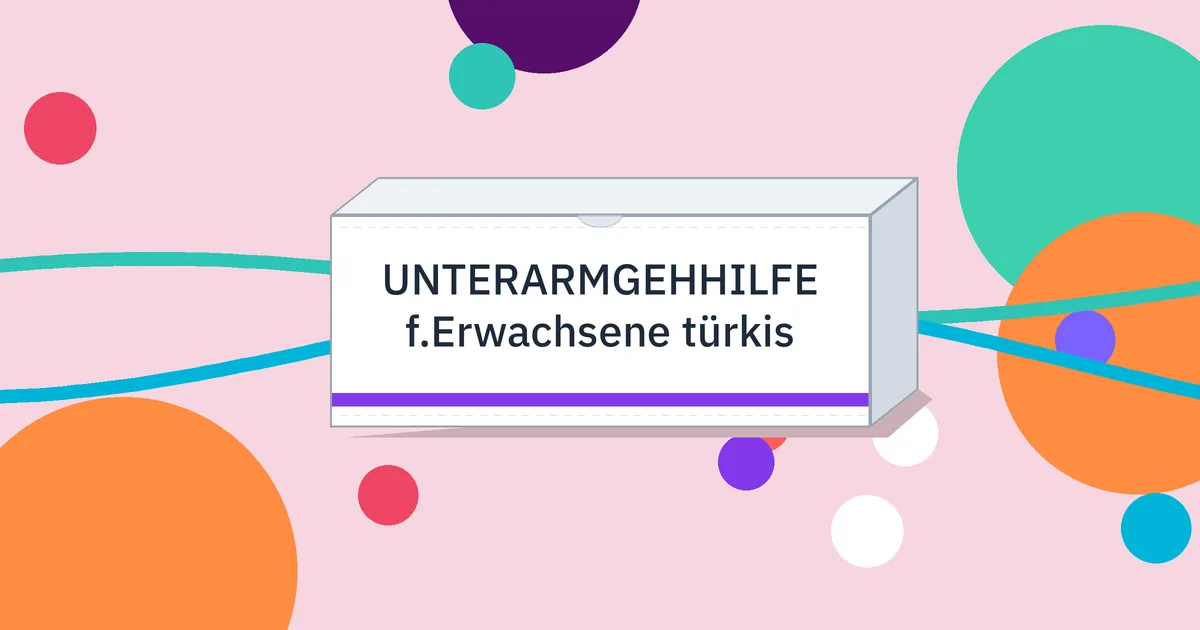 Symbolbild: Packung mit der Aufschrift UNTERARMGEHHILFE f.Erwachsene türkis (PZN 17999545) – Verfügbarkeit und Bezug in Apotheken in Frankfurt am Main