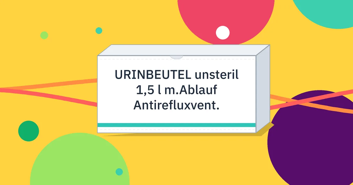 Symbolbild: Packung mit der Aufschrift URINBEUTEL unsteril 1,5 l m.Ablauf Antirefluxvent. (PZN 11145138) – Verfügbarkeit und Bezug in Apotheken in Frankfurt am Main