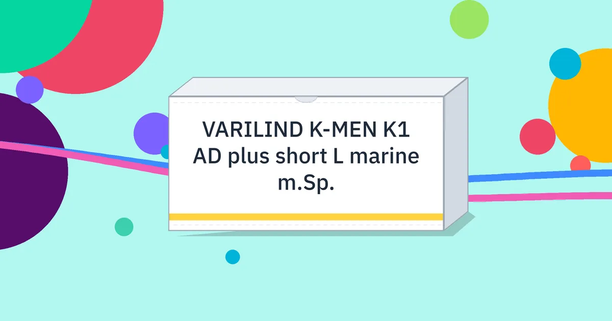 Symbolbild: Packung mit der Aufschrift VARILIND K-MEN K1 AD plus short L marine m.Sp. (PZN 20569021) – Verfügbarkeit und Bezug in Apotheken in Frankfurt am Main