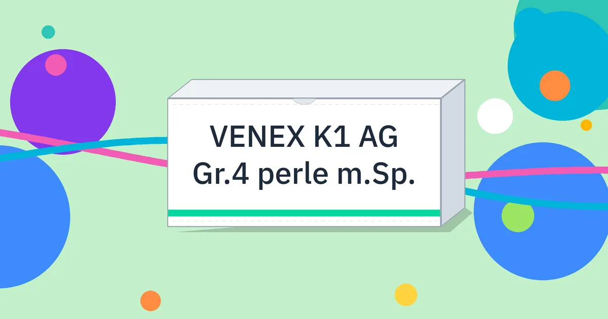 Symbolbild: Packung mit der Aufschrift VENEX K1 AG Gr.4 perle m.Sp. (PZN 03186896) – Verfügbarkeit und Bezug in Apotheken in Frankfurt am Main