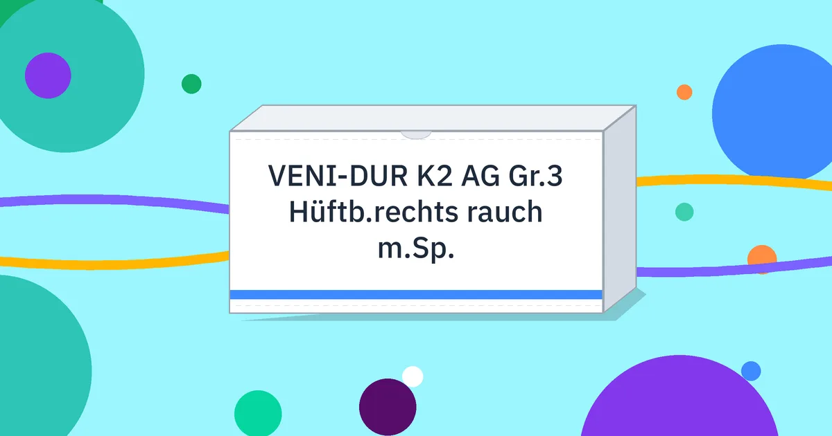 Symbolbild: Packung mit der Aufschrift VENI-DUR K2 AG Gr.3 Hüftb.rechts rauch m.Sp. (PZN 03248858) – Verfügbarkeit und Bezug in Apotheken in Frankfurt am Main