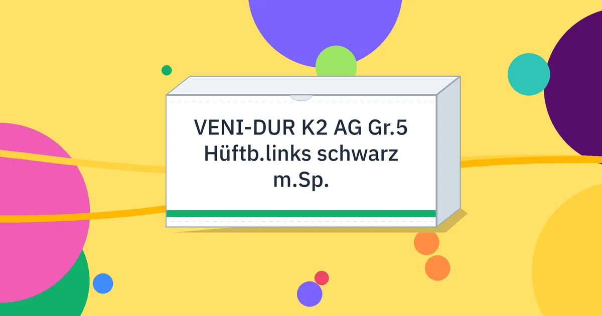 Symbolbild: Packung mit der Aufschrift VENI-DUR K2 AG Gr.5 Hüftb.links schwarz m.Sp. (PZN 03250246) – Verfügbarkeit und Bezug in Apotheken in Frankfurt am Main