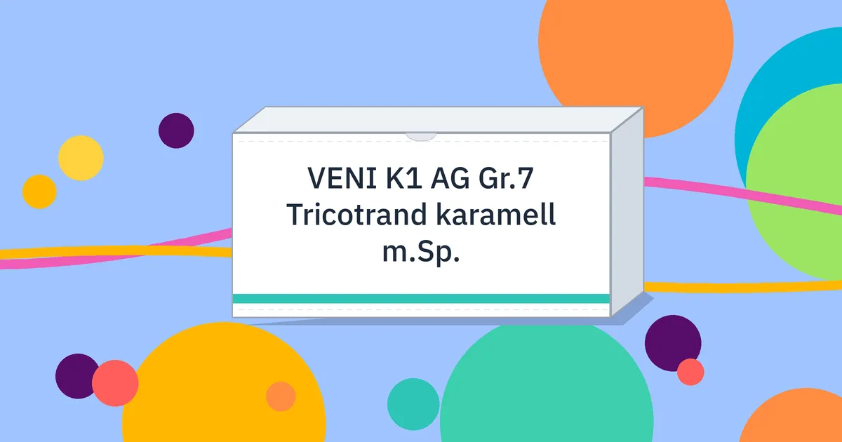 Symbolbild: Packung mit der Aufschrift VENI K1 AG Gr.7 Tricotrand karamell m.Sp. (PZN 13762266) – Verfügbarkeit und Bezug in Apotheken in Frankfurt am Main