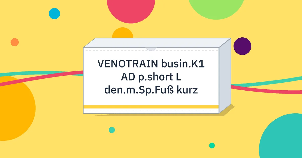 Symbolbild: Packung mit der Aufschrift VENOTRAIN busin.K1 AD p.short L den.m.Sp.Fuß kurz (PZN 19057474) – Verfügbarkeit und Bezug in Apotheken in Frankfurt am Main
