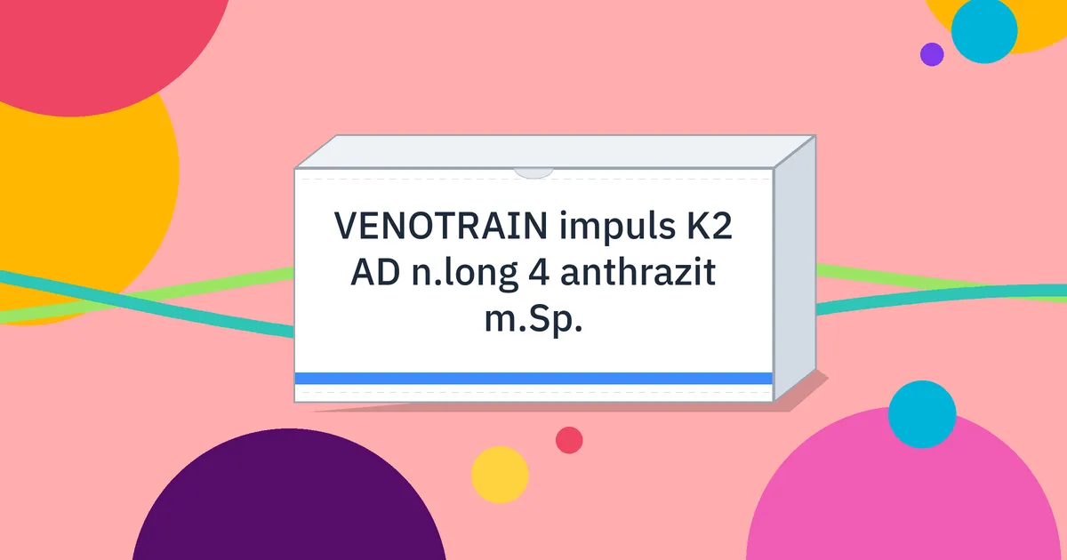Symbolbild: Packung mit der Aufschrift VENOTRAIN impuls K2 AD n.long 4 anthrazit m.Sp. (PZN 15221741) – Verfügbarkeit und Bezug in Apotheken in Frankfurt am Main