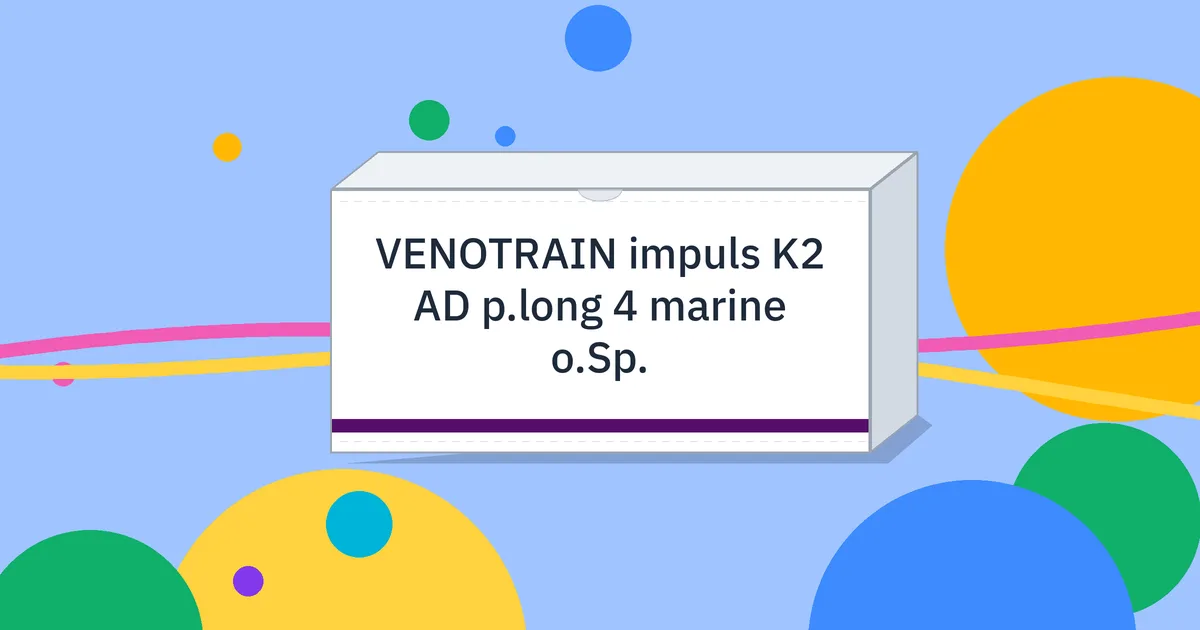 Symbolbild: Packung mit der Aufschrift VENOTRAIN impuls K2 AD p.long 4 marine o.Sp. (PZN 15221586) – Verfügbarkeit und Bezug in Apotheken in Frankfurt am Main