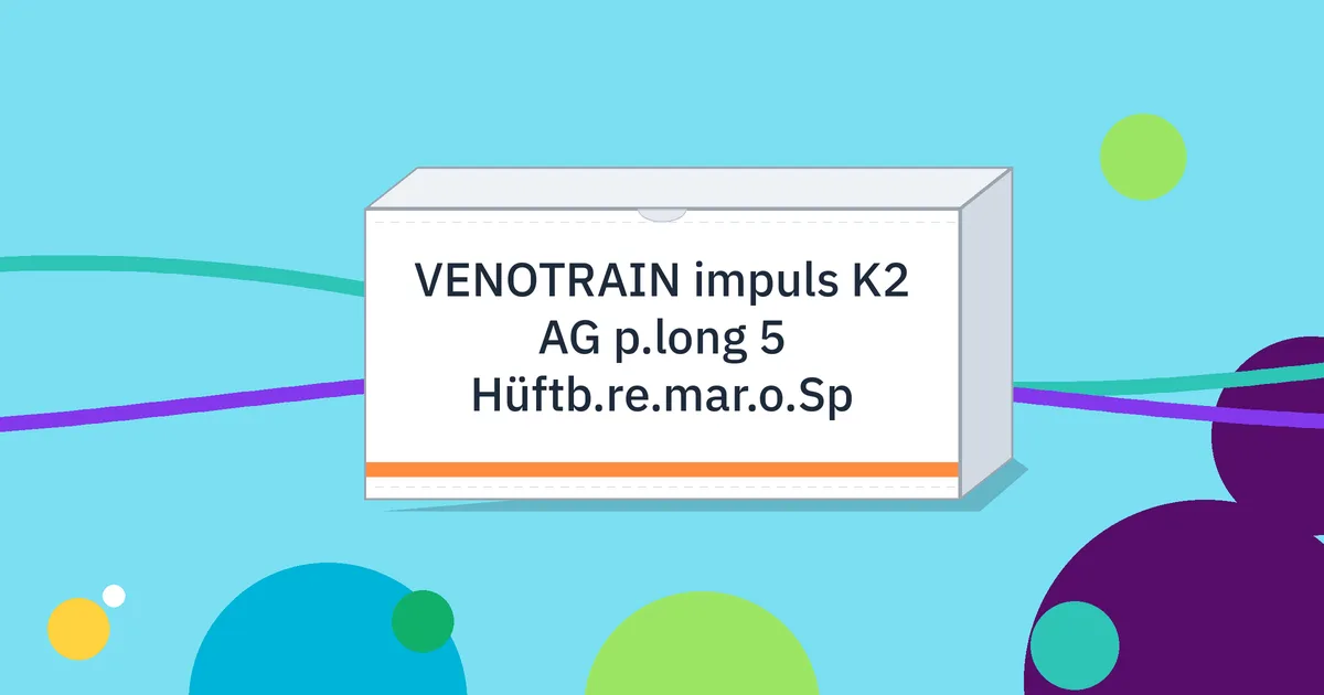 Symbolbild: Packung mit der Aufschrift VENOTRAIN impuls K2 AG p.long 5 Hüftb.re.mar.o.Sp (PZN 15216929) – Verfügbarkeit und Bezug in Apotheken in Frankfurt am Main