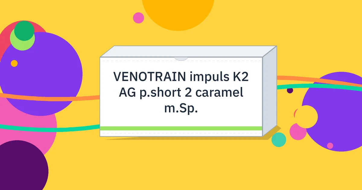 Symbolbild: Packung mit der Aufschrift VENOTRAIN impuls K2 AG p.short 2 caramel m.Sp. (PZN 00493563) – Verfügbarkeit und Bezug in Apotheken in Frankfurt am Main
