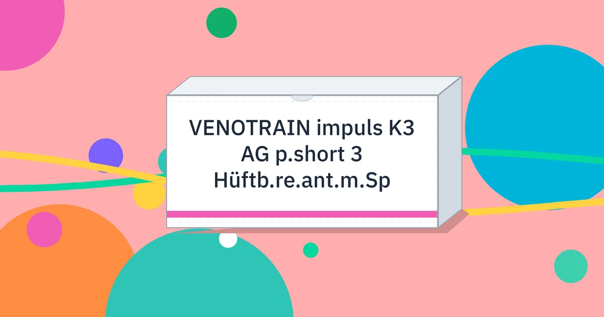 Symbolbild: Packung mit der Aufschrift VENOTRAIN impuls K3 AG p.short 3 Hüftb.re.ant.m.Sp (PZN 15218288) – Verfügbarkeit und Bezug in Apotheken in Frankfurt am Main
