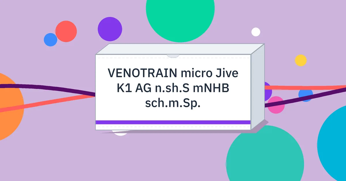 Symbolbild: Packung mit der Aufschrift VENOTRAIN micro Jive K1 AG n.sh.S mNHB sch.m.Sp. (PZN 17762524) – Verfügbarkeit und Bezug in Apotheken in Frankfurt am Main