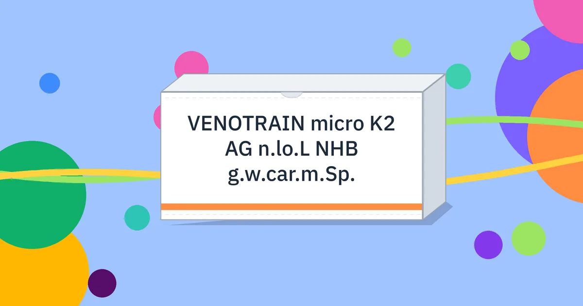Symbolbild: Packung mit der Aufschrift VENOTRAIN micro K2 AG n.lo.L NHB g.w.car.m.Sp. (PZN 09025929) – Verfügbarkeit und Bezug in Apotheken in Frankfurt am Main