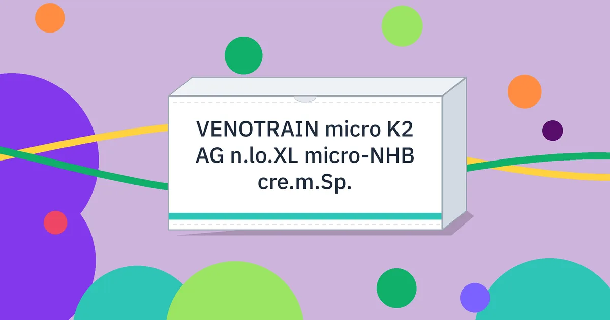 Symbolbild: Packung mit der Aufschrift VENOTRAIN micro K2 AG n.lo.XL micro-NHB cre.m.Sp. (PZN 16064976) – Verfügbarkeit und Bezug in Apotheken in Frankfurt am Main