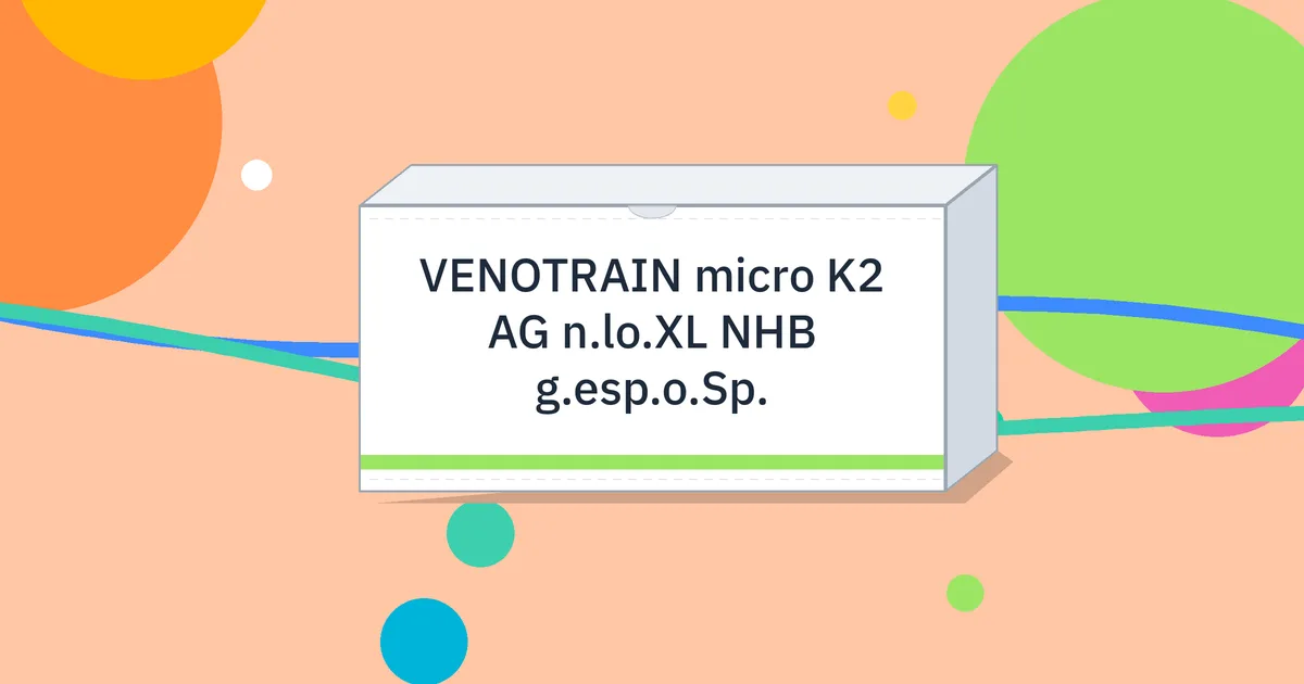 Symbolbild: Packung mit der Aufschrift VENOTRAIN micro K2 AG n.lo.XL NHB g.esp.o.Sp. (PZN 06050625) – Verfügbarkeit und Bezug in Apotheken in Frankfurt am Main