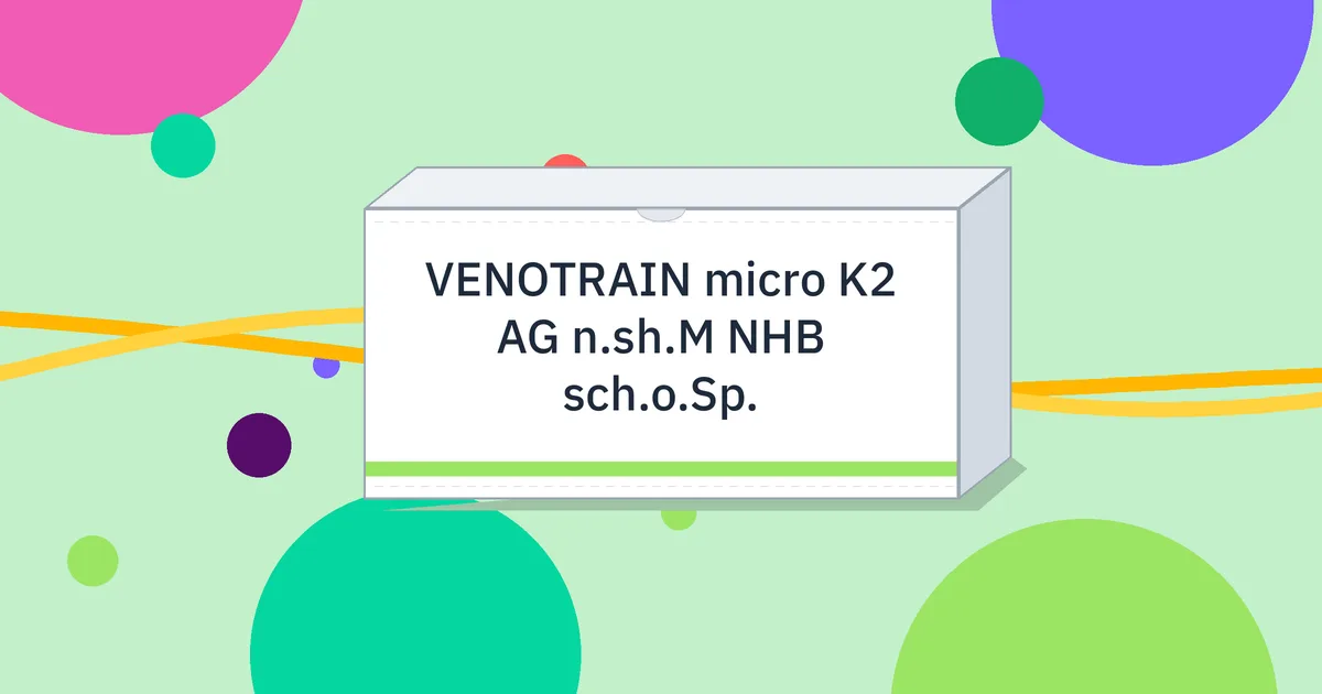 Symbolbild: Packung mit der Aufschrift VENOTRAIN micro K2 AG n.sh.M NHB sch.o.Sp. (PZN 02376821) – Verfügbarkeit und Bezug in Apotheken in Frankfurt am Main