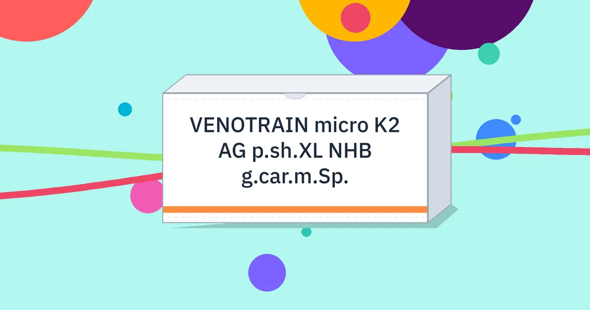 Symbolbild: Packung mit der Aufschrift VENOTRAIN micro K2 AG p.sh.XL NHB g.car.m.Sp. (PZN 05999451) – Verfügbarkeit und Bezug in Apotheken in Frankfurt am Main
