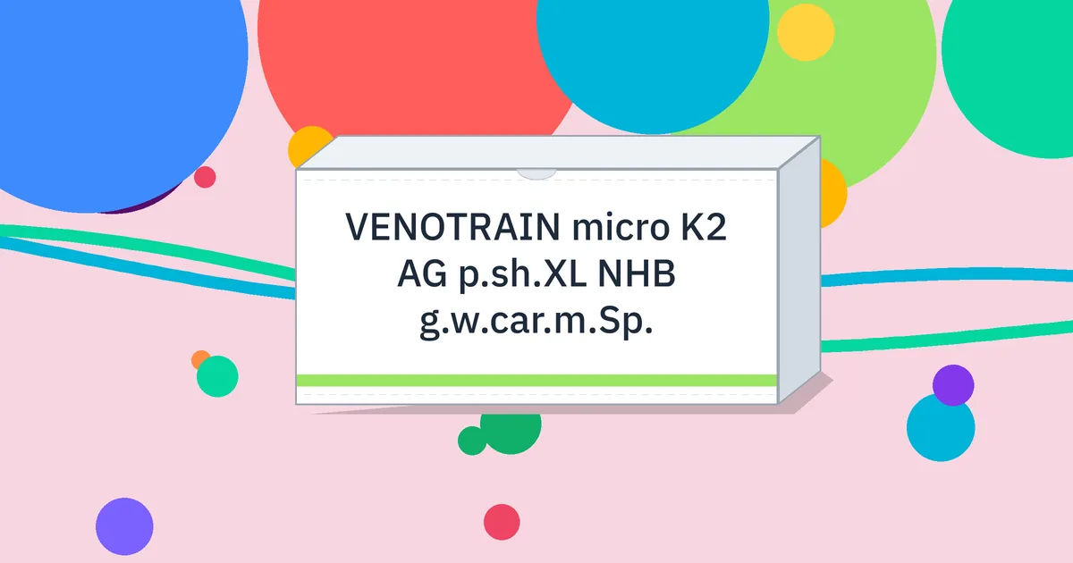 Symbolbild: Packung mit der Aufschrift VENOTRAIN micro K2 AG p.sh.XL NHB g.w.car.m.Sp. (PZN 09025970) – Verfügbarkeit und Bezug in Apotheken in Frankfurt am Main