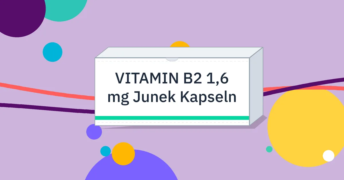 Symbolbild: Packung mit der Aufschrift VITAMIN B2 1,6 mg Junek Kapseln (PZN 10052038) – Verfügbarkeit und Bezug in Apotheken in Frankfurt am Main