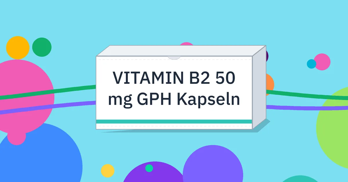 Symbolbild: Packung mit der Aufschrift VITAMIN B2 50 mg GPH Kapseln (PZN 16571271) – Verfügbarkeit und Bezug in Apotheken in Frankfurt am Main