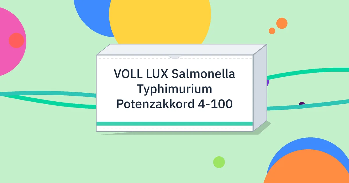 Symbolbild: Packung mit der Aufschrift VOLL LUX Salmonella Typhimurium Potenzakkord 4-100 (PZN 12390851) – Verfügbarkeit und Bezug in Apotheken in Frankfurt am Main