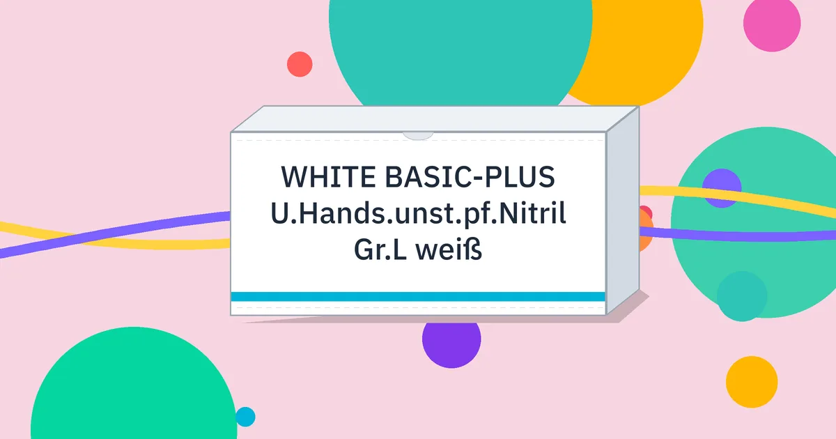 Symbolbild: Packung mit der Aufschrift WHITE BASIC-PLUS U.Hands.unst.pf.Nitril Gr.L weiß (PZN 11237308) – Verfügbarkeit und Bezug in Apotheken in Frankfurt am Main