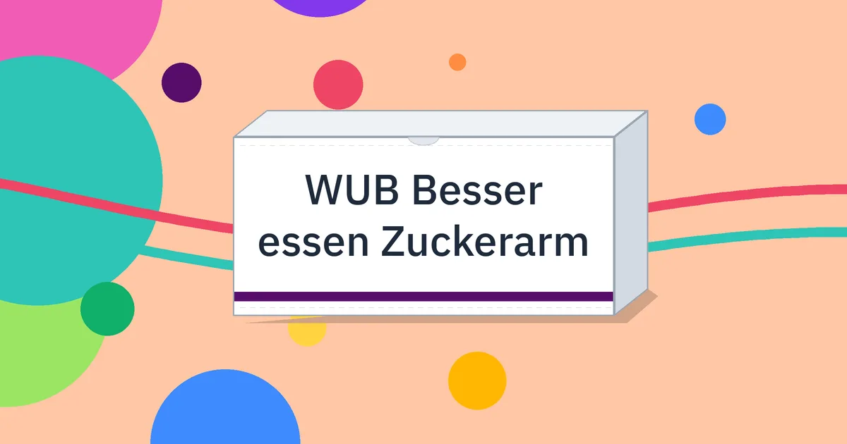 Symbolbild: Packung mit der Aufschrift WUB Besser essen Zuckerarm (PZN 17627884) – Verfügbarkeit und Bezug in Apotheken in Frankfurt am Main