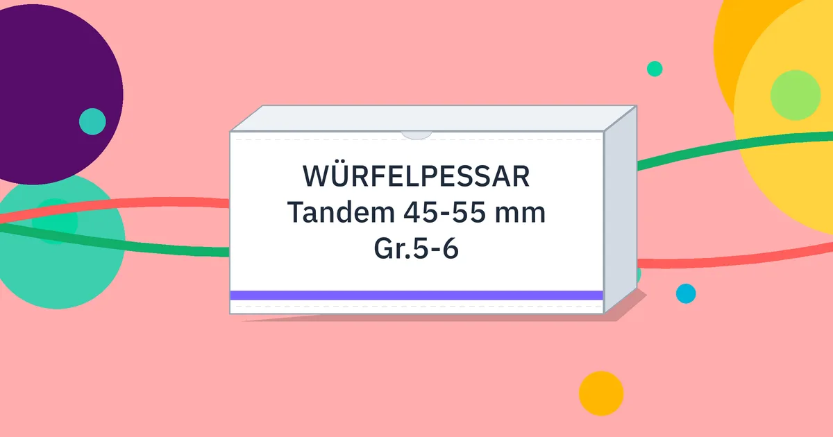 Symbolbild: Packung mit der Aufschrift WÜRFELPESSAR Tandem 45-55 mm Gr.5-6 (PZN 06499288) – Verfügbarkeit und Bezug in Apotheken in Frankfurt am Main