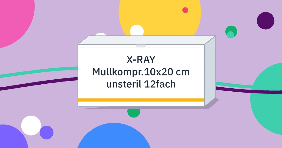 Symbolbild: Packung mit der Aufschrift X-RAY Mullkompr.10x20 cm unsteril 12fach (PZN 07099585) – Verfügbarkeit und Bezug in Apotheken in Frankfurt am Main