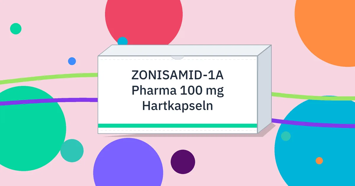Symbolbild: Packung mit der Aufschrift ZONISAMID-1A Pharma 100 mg Hartkapseln (PZN 11725137) – Verfügbarkeit und Bezug in Apotheken in Frankfurt am Main