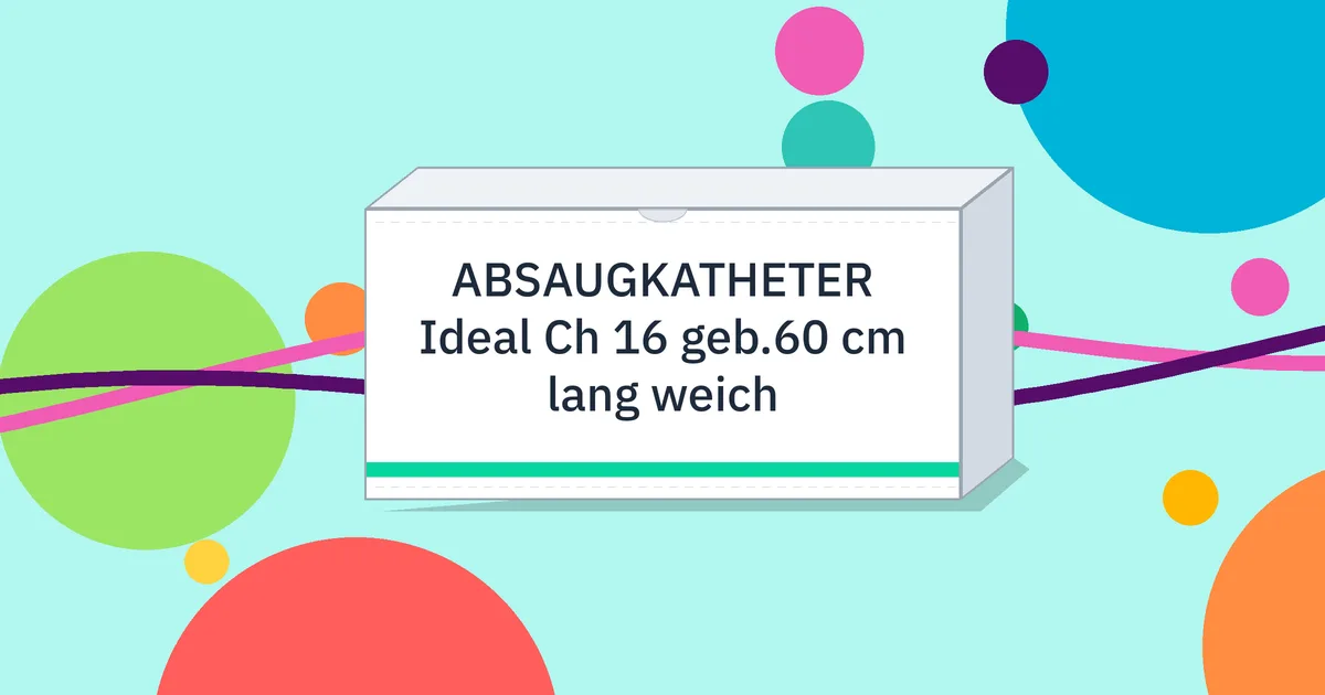Symbolbild: Packung mit der Aufschrift ABSAUGKATHETER Ideal Ch 16 geb.60 cm lang weich (PZN 01281751) – Verfügbarkeit und Bezug in Apotheken in Frankfurt am Main