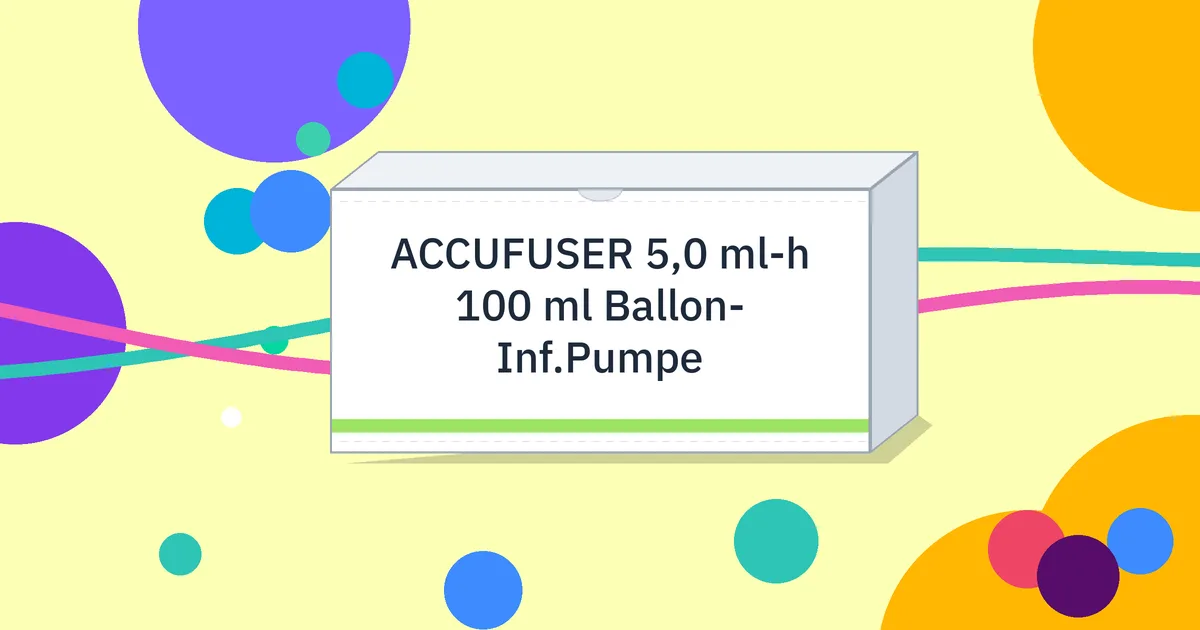 Symbolbild: Packung mit der Aufschrift ACCUFUSER 5,0 ml-h 100 ml Ballon-Inf.Pumpe (PZN 10710501) – Verfügbarkeit und Bezug in Apotheken in Frankfurt am Main