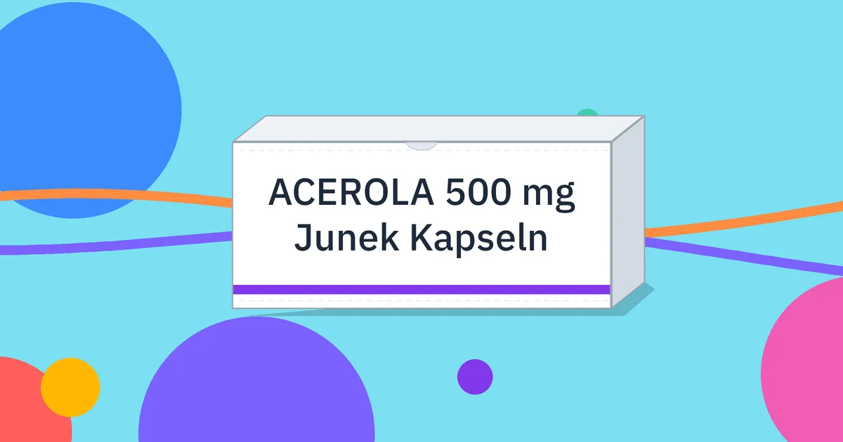 Symbolbild: Packung mit der Aufschrift ACEROLA 500 mg Junek Kapseln (PZN 10335687) – Verfügbarkeit und Bezug in Apotheken in Frankfurt am Main