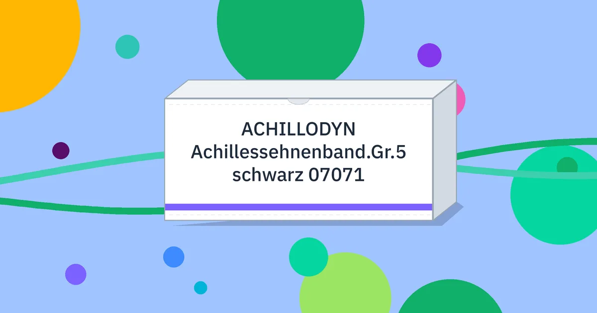 Symbolbild: Packung mit der Aufschrift ACHILLODYN Achillessehnenband.Gr.5 schwarz 07071 (PZN 00336668) – Verfügbarkeit und Bezug in Apotheken in Frankfurt am Main