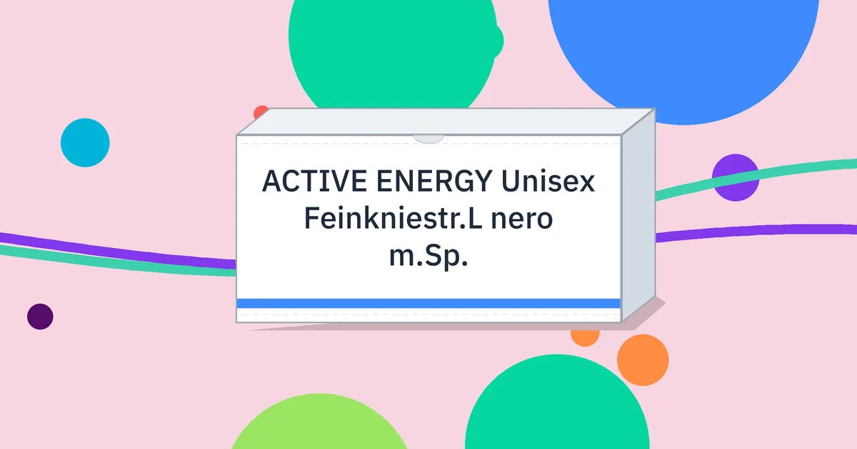 Symbolbild: Packung mit der Aufschrift ACTIVE ENERGY Unisex Feinkniestr.L nero m.Sp. (PZN 06448339) – Verfügbarkeit und Bezug in Apotheken in Frankfurt am Main