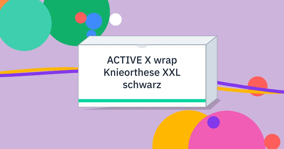 Symbolbild: Packung mit der Aufschrift ACTIVE X wrap Knieorthese XXL schwarz (PZN 11557875) – Verfügbarkeit und Bezug in Apotheken in Frankfurt am Main