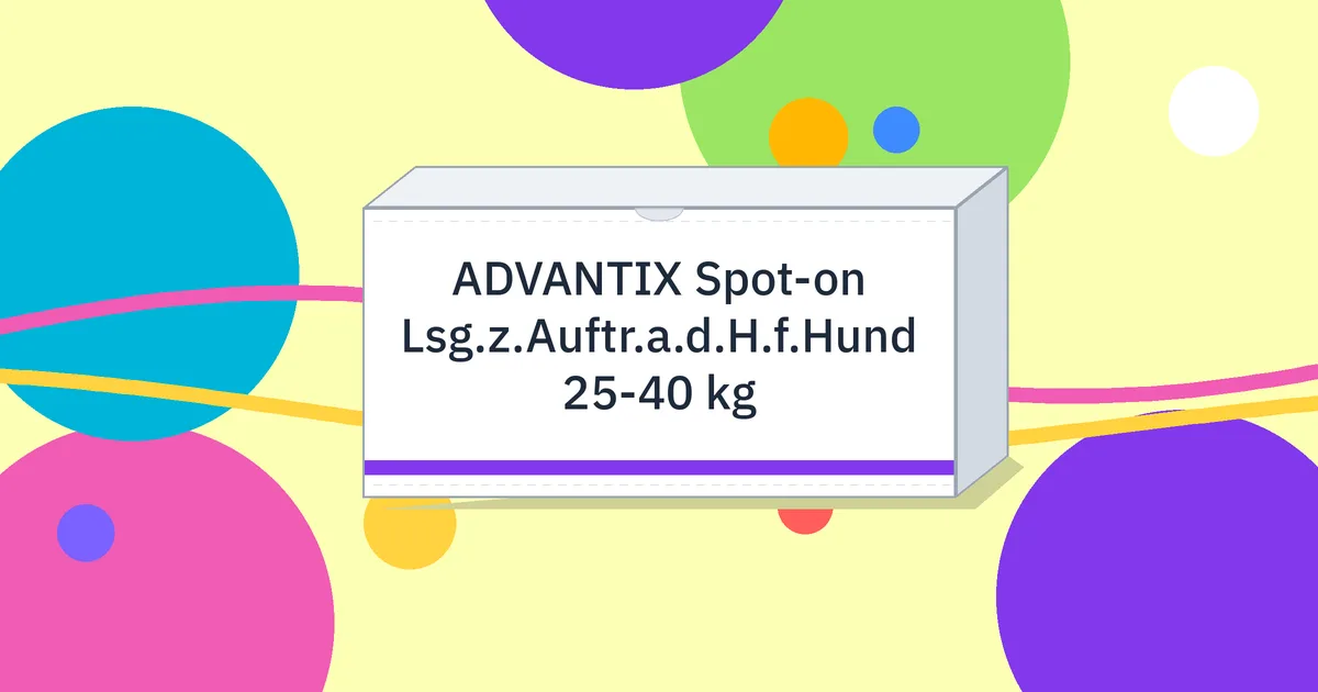 Symbolbild: Packung mit der Aufschrift ADVANTIX Spot-on Lsg.z.Auftr.a.d.H.f.Hund 25-40 kg (PZN 13814299) – Verfügbarkeit und Bezug in Apotheken in Frankfurt am Main