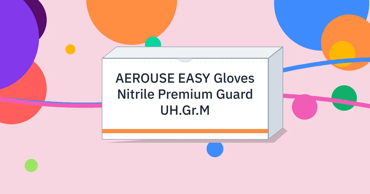 Symbolbild: Packung mit der Aufschrift AEROUSE EASY Gloves Nitrile Premium Guard UH.Gr.M (PZN 11107994) – Verfügbarkeit und Bezug in Apotheken in Frankfurt am Main