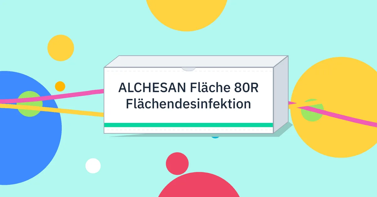 Symbolbild: Packung mit der Aufschrift ALCHESAN Fläche 80R Flächendesinfektion (PZN 18059092) – Verfügbarkeit und Bezug in Apotheken in Frankfurt am Main