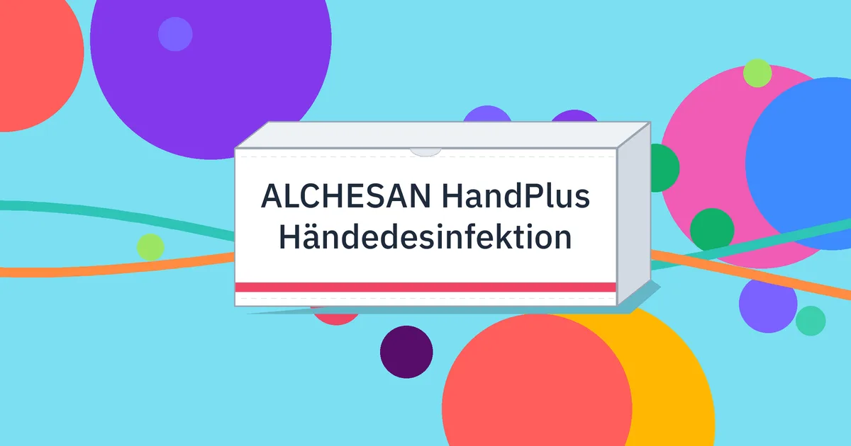 Symbolbild: Packung mit der Aufschrift ALCHESAN HandPlus Händedesinfektion (PZN 18059086) – Verfügbarkeit und Bezug in Apotheken in Frankfurt am Main