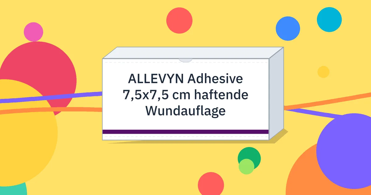 Symbolbild: Packung mit der Aufschrift ALLEVYN Adhesive 7,5x7,5 cm haftende Wundauflage (PZN 13587343) – Verfügbarkeit und Bezug in Apotheken in Frankfurt am Main
