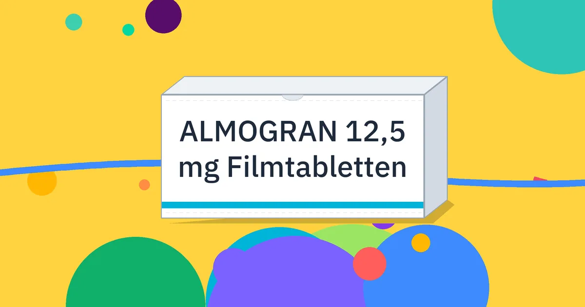 Symbolbild: Packung mit der Aufschrift ALMOGRAN 12,5 mg Filmtabletten (PZN 14241718) – Verfügbarkeit und Bezug in Apotheken in Frankfurt am Main