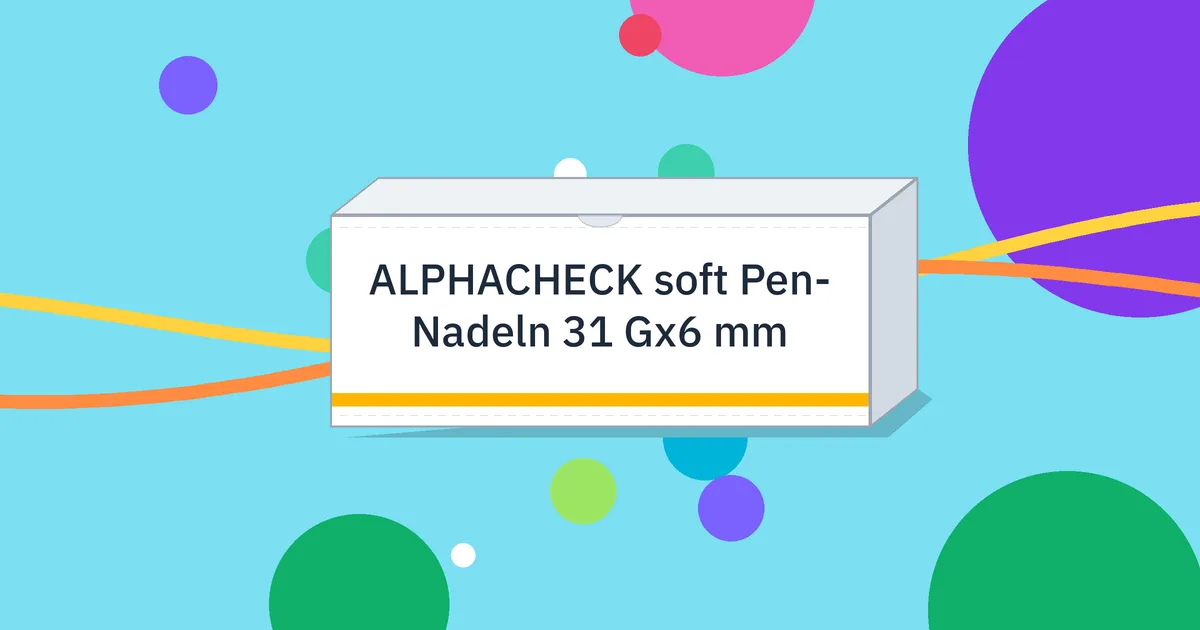 Symbolbild: Packung mit der Aufschrift ALPHACHECK soft Pen-Nadeln 31 Gx6 mm (PZN 13656937) – Verfügbarkeit und Bezug in Apotheken in Frankfurt am Main