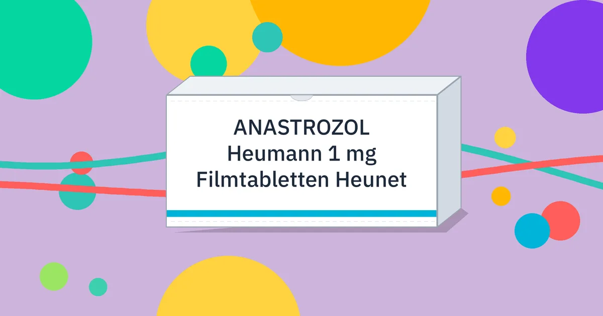 Symbolbild: Packung mit der Aufschrift ANASTROZOL Heumann 1 mg Filmtabletten Heunet (PZN 09505635) – Verfügbarkeit und Bezug in Apotheken in Frankfurt am Main