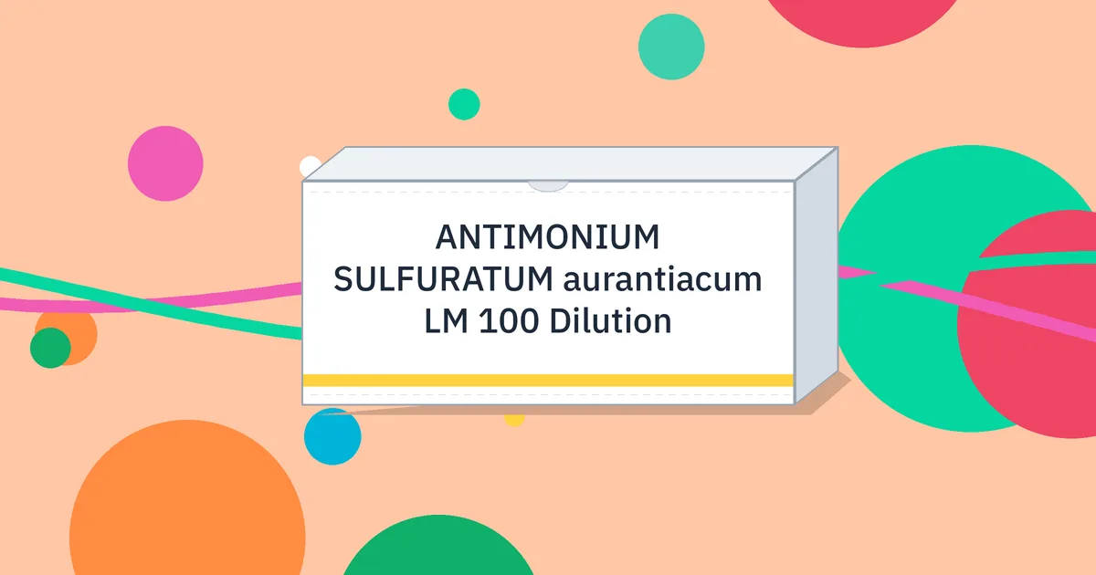 Symbolbild: Packung mit der Aufschrift ANTIMONIUM SULFURATUM aurantiacum LM 100 Dilution (PZN 13375983) – Verfügbarkeit und Bezug in Apotheken in Frankfurt am Main