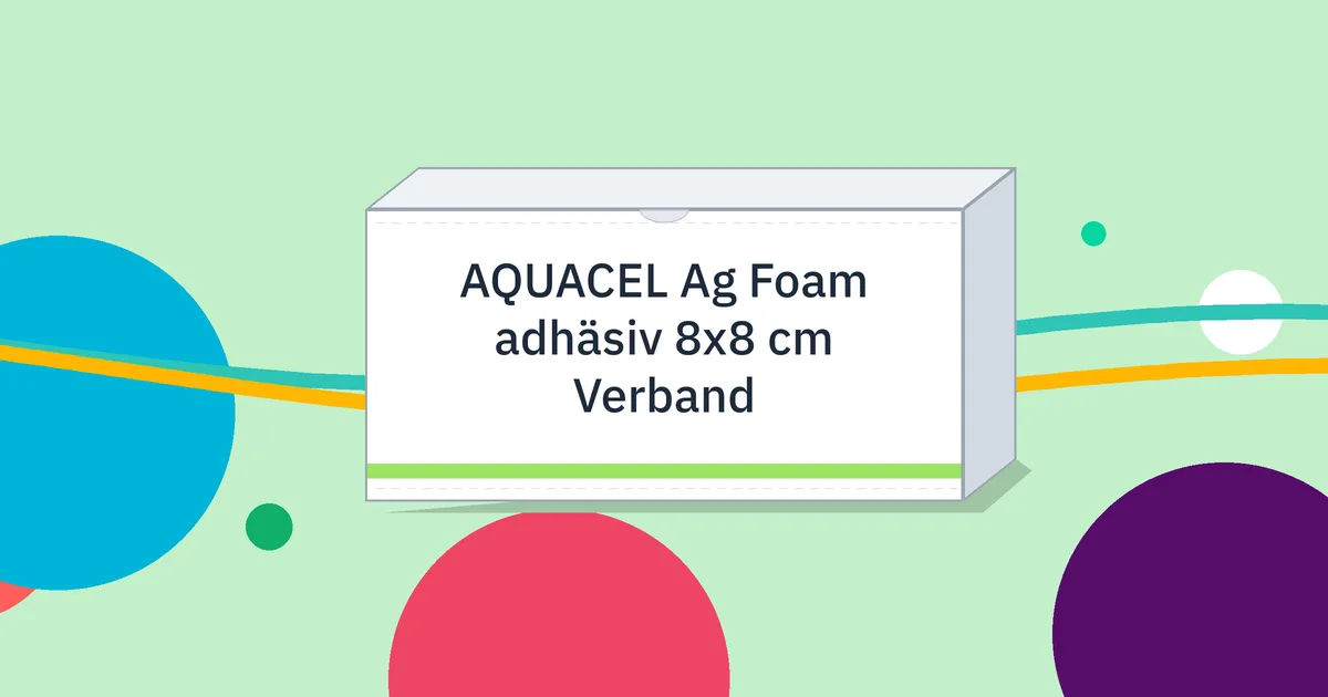 Symbolbild: Packung mit der Aufschrift AQUACEL Ag Foam adhäsiv 8x8 cm Verband (PZN 11857057) – Verfügbarkeit und Bezug in Apotheken in Frankfurt am Main
