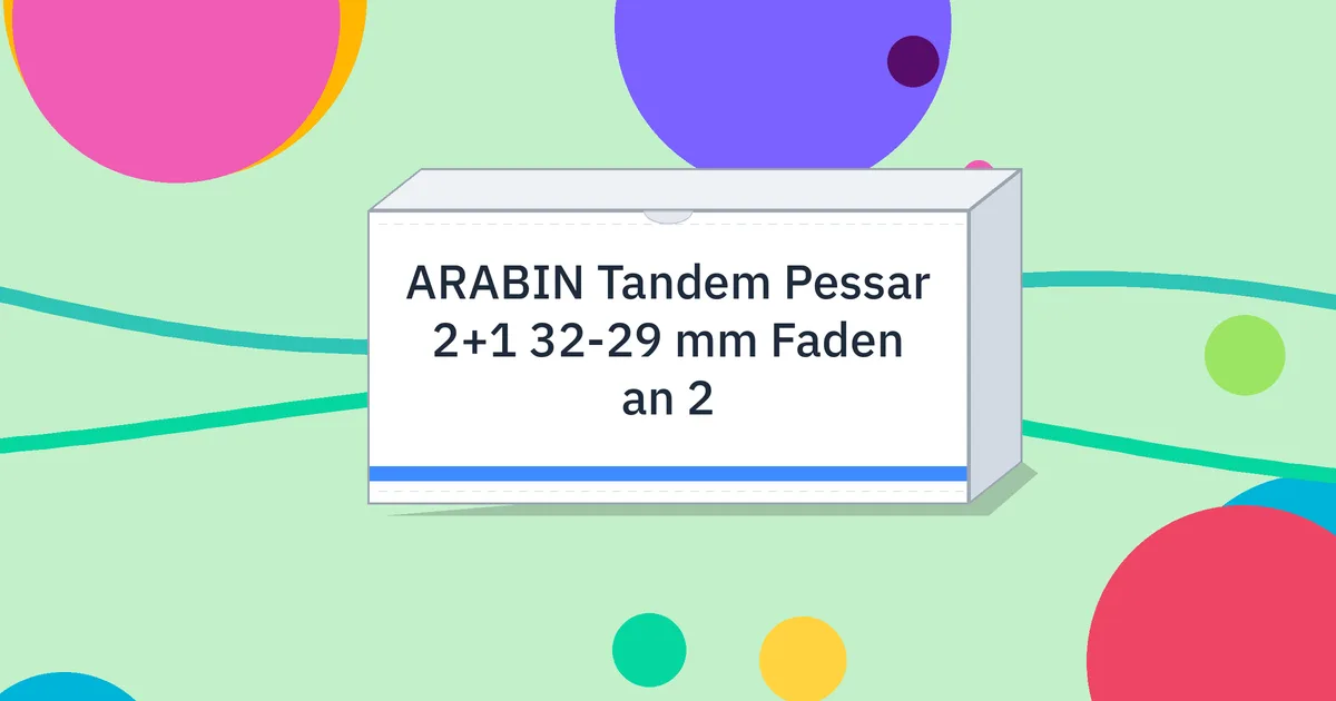 Symbolbild: Packung mit der Aufschrift ARABIN Tandem Pessar 2+1 32-29 mm Faden an 2 (PZN 16928170) – Verfügbarkeit und Bezug in Apotheken in Frankfurt am Main