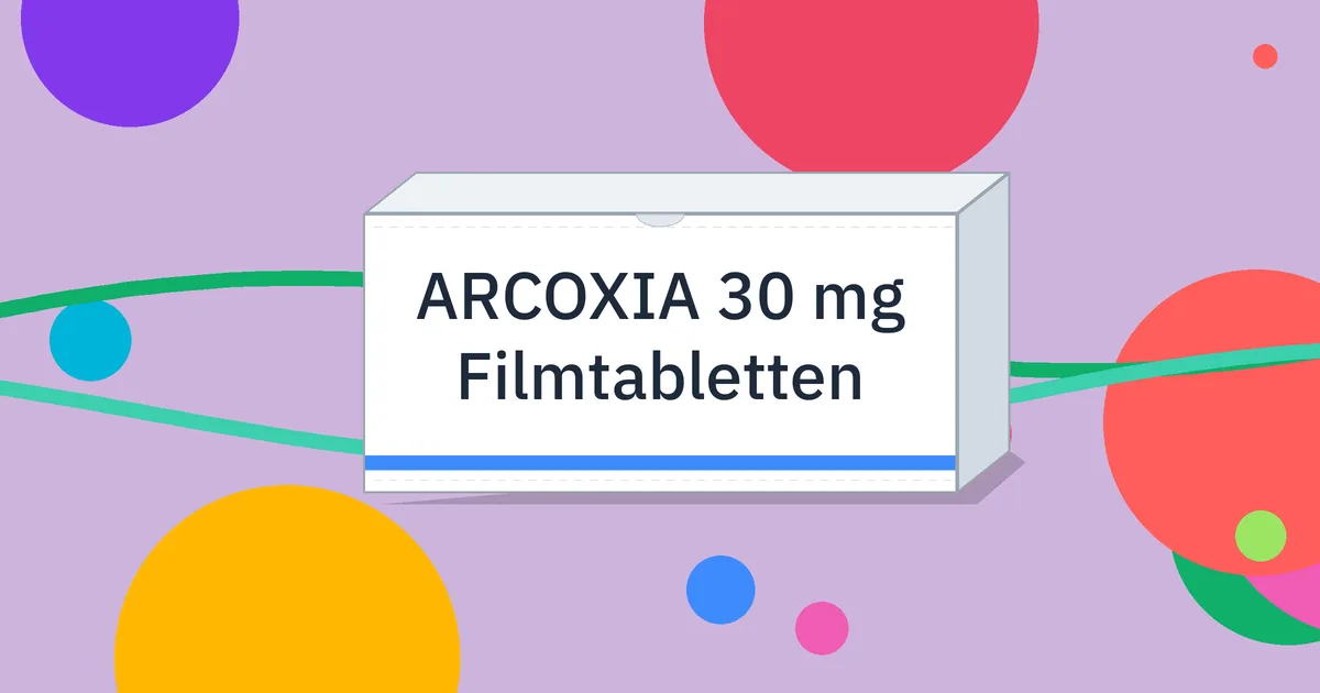 Symbolbild: Packung mit der Aufschrift ARCOXIA 30 mg Filmtabletten (PZN 06104781) – Verfügbarkeit und Bezug in Apotheken in Frankfurt am Main