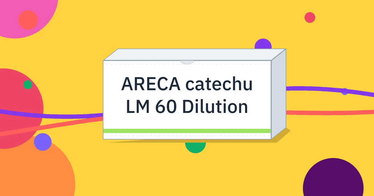 Symbolbild: Packung mit der Aufschrift ARECA catechu LM 60 Dilution (PZN 13389100) – Verfügbarkeit und Bezug in Apotheken in Frankfurt am Main