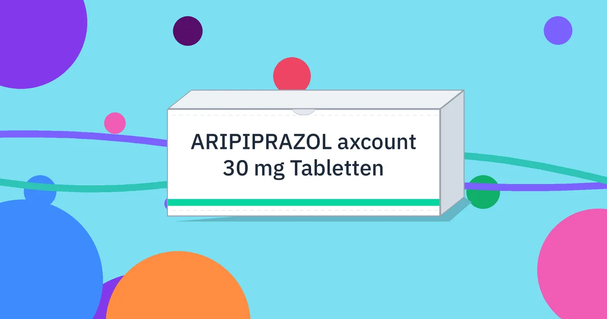 Symbolbild: Packung mit der Aufschrift ARIPIPRAZOL axcount 30 mg Tabletten (PZN 17829582) – Verfügbarkeit und Bezug in Apotheken in Frankfurt am Main