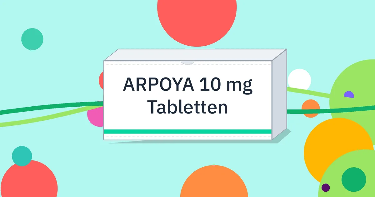 Symbolbild: Packung mit der Aufschrift ARPOYA 10 mg Tabletten (PZN 19053789) – Verfügbarkeit und Bezug in Apotheken in Frankfurt am Main