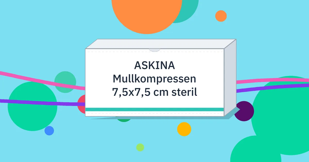 Symbolbild: Packung mit der Aufschrift ASKINA Mullkompressen 7,5x7,5 cm steril (PZN 19924824) – Verfügbarkeit und Bezug in Apotheken in Frankfurt am Main